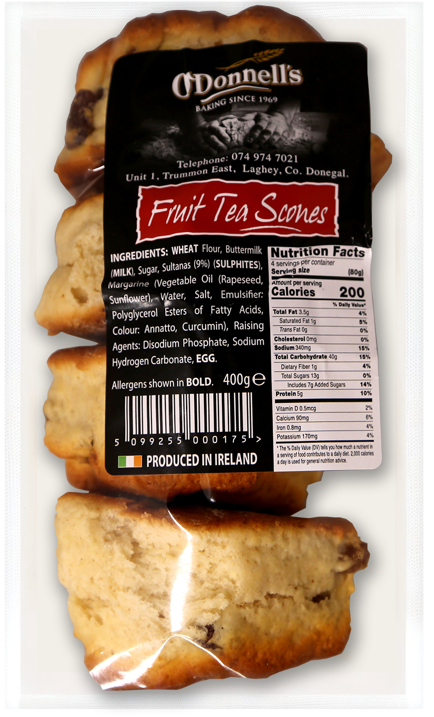 O'Donnells Irish Fruit Scones 4 Pack 400g (14.1oz) X 12: Food Ireland ...