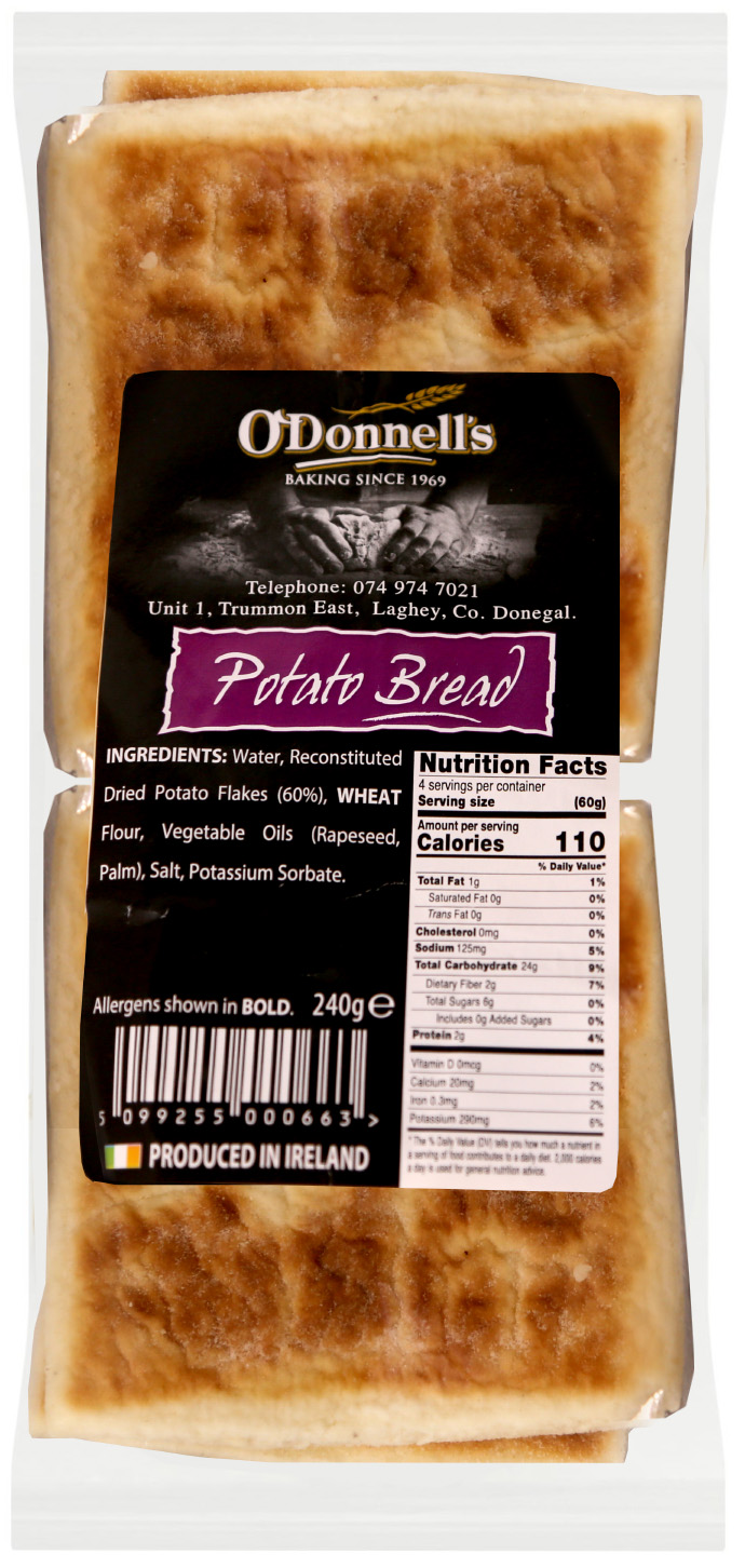 O'Donnells Potato Bread 4 Pack 240g (8.5oz) X 15: Food Ireland Wholesale