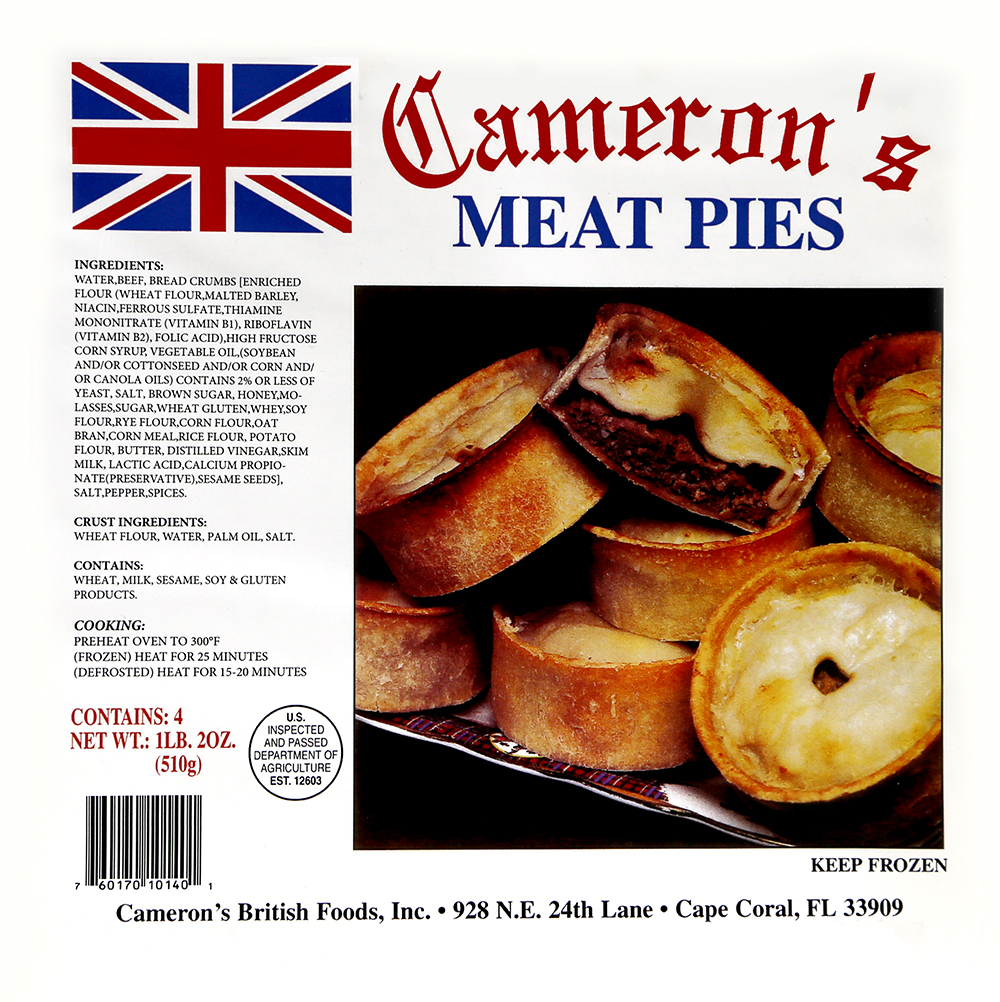 Cameron's Meat Pie 4 Pk 510g (18oz) X 12: Food Ireland Wholesale