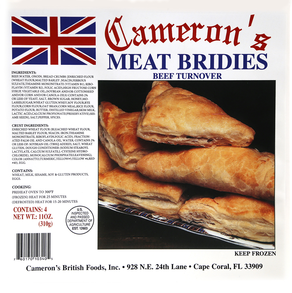 Cameron's Meat Bridies 4 Pk 310g (10.9oz) X 12: Food Ireland Wholesale